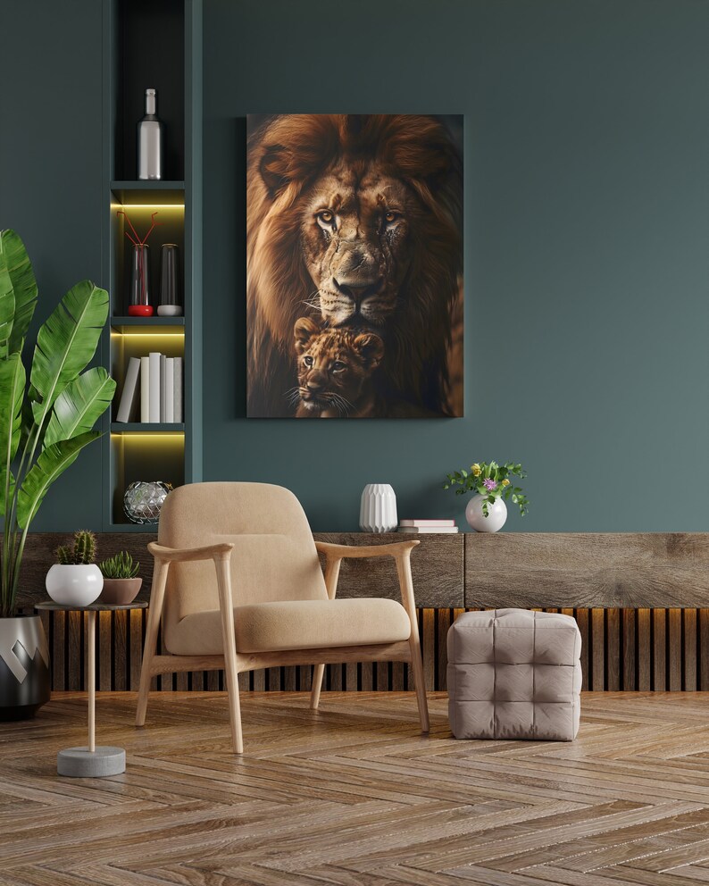 Lion and Cub Canvas Wall Art, Lion Cub Poster Print, Lion Wall Hang ...