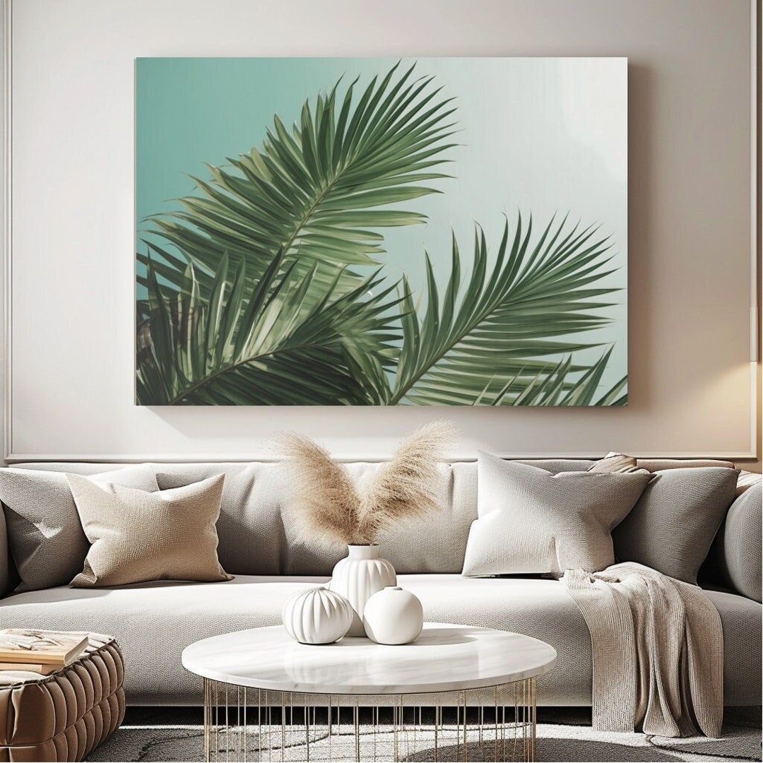 Palm Leaves Canvas, Coastal Palm Wall Decor, Palm Branch Wall Art Poster, Ready to Hang Tropical ...