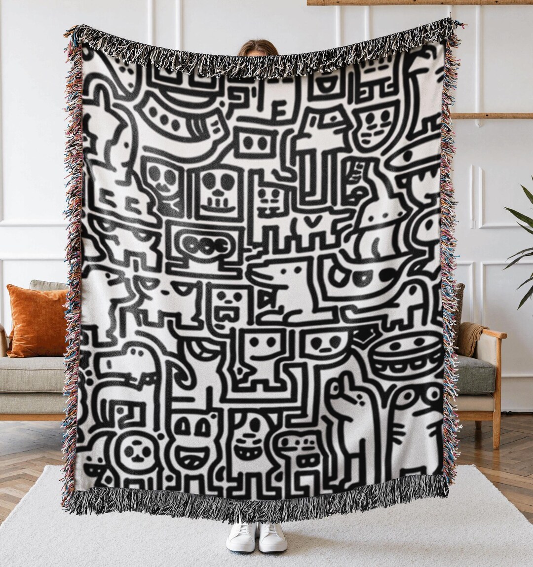 Doodle Art Woven Cotton Throw Blanket, Artist Inspired Tapestry ...