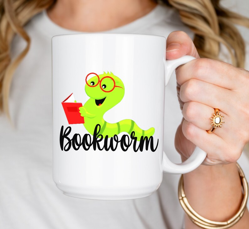Bookworm Coffee Mug 15oz, Book Lovers Coffee Cup, Bookworm Reading ...