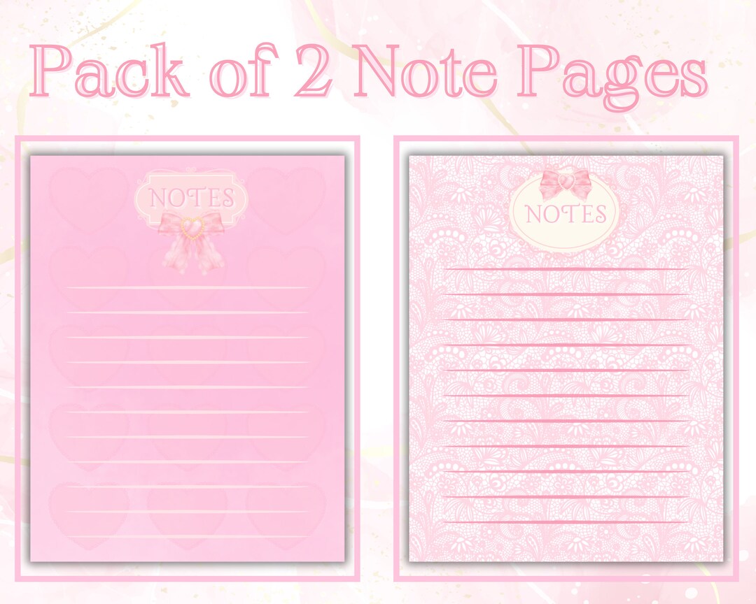 Coquette Printable Note Pages || Set of 2 Printable Note Pages ...