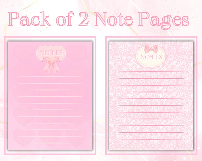 Coquette Printable Note Pages || Set of 2 Printable Note Pages ...