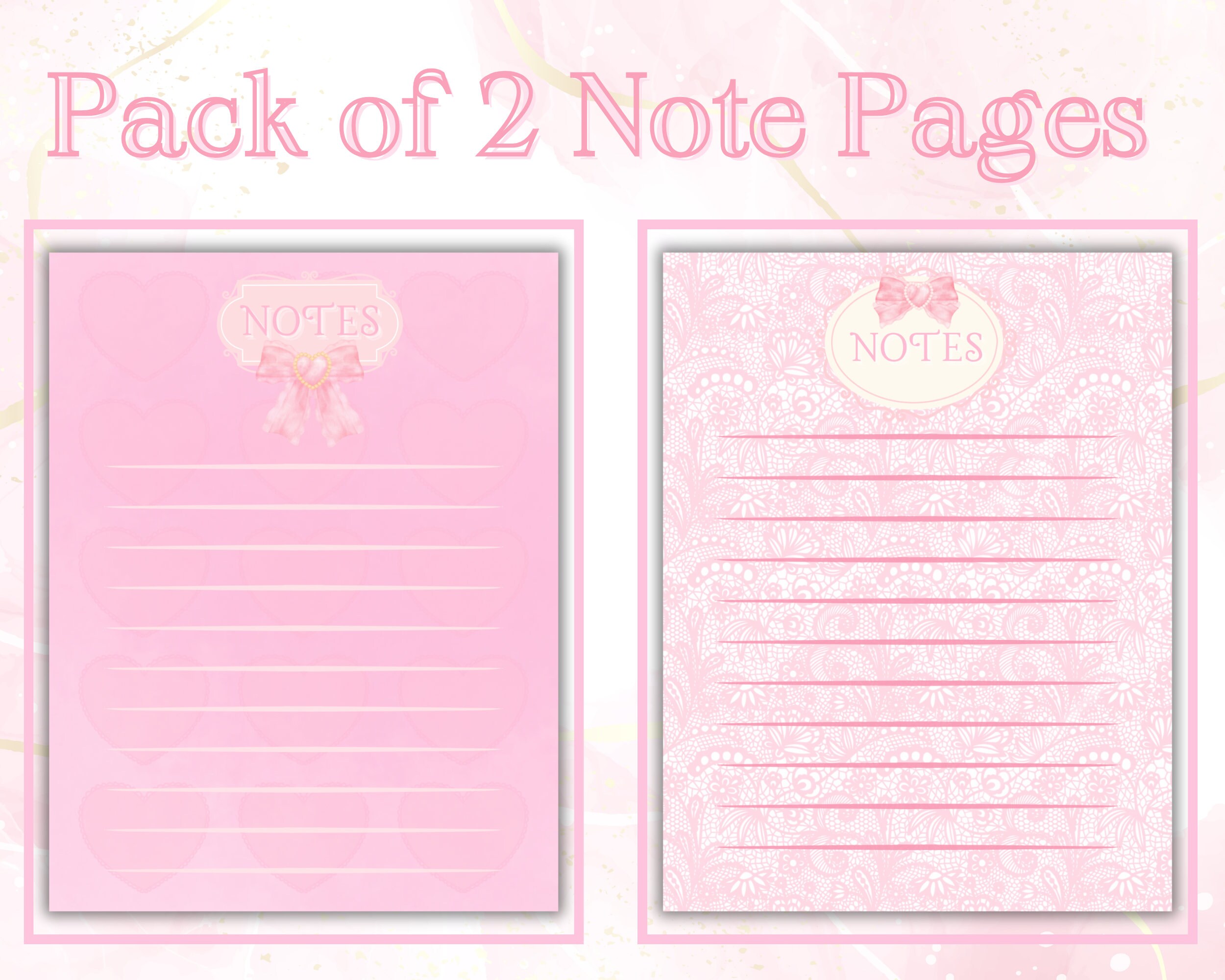 Coquette Printable Note Pages || Set of 2 Printable Note Pages ...