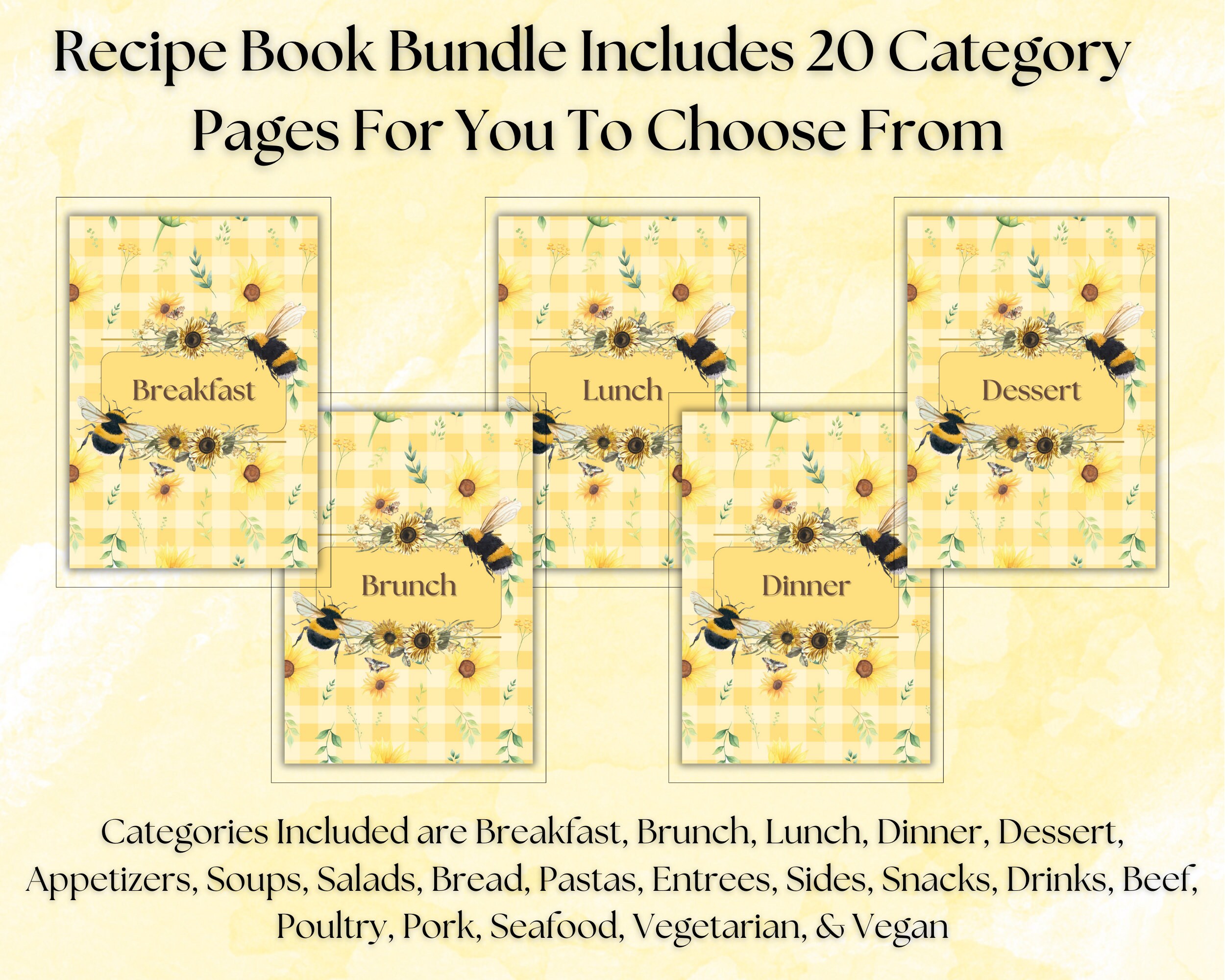 Yellow Gingham Printable Recipe Book || Cottagecore Printable Cookbook ...