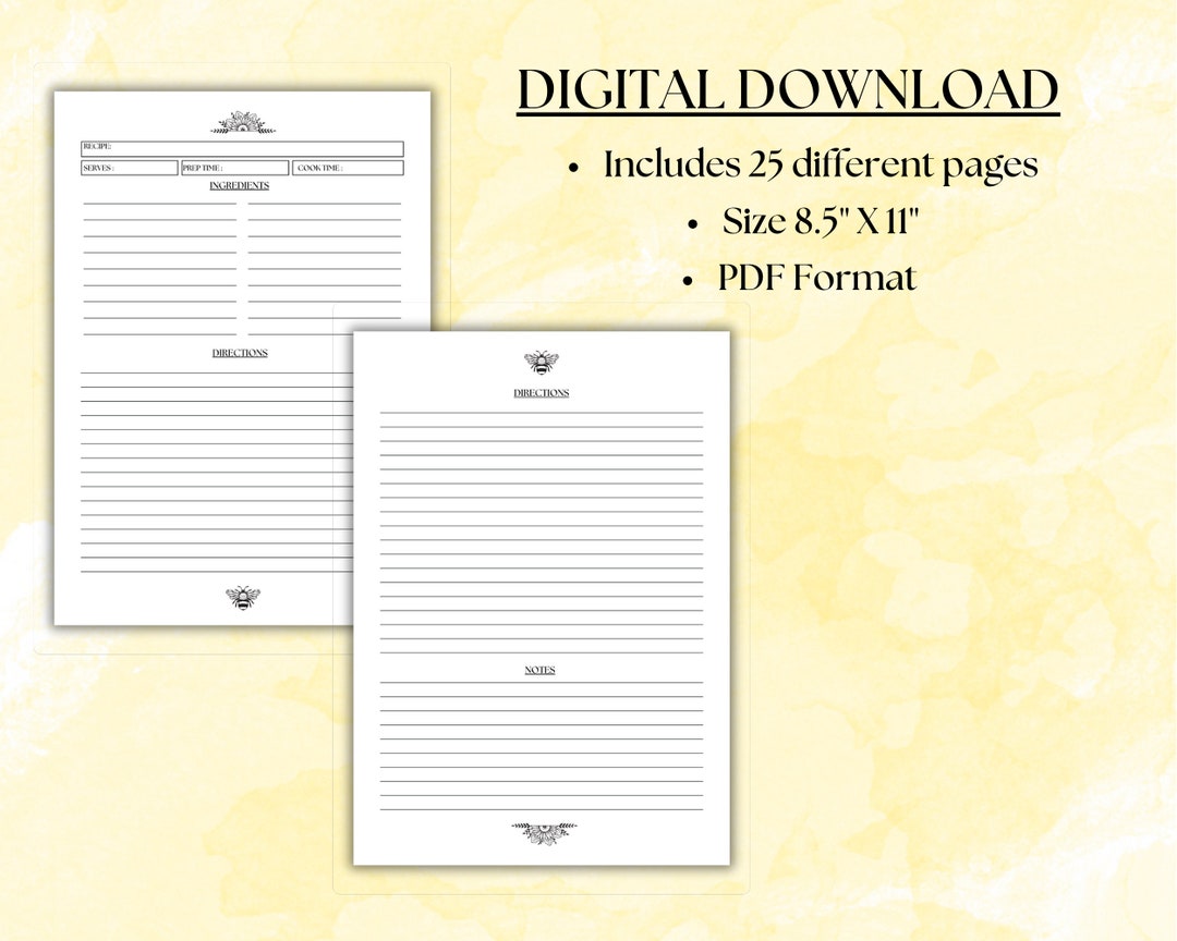 Yellow Gingham Printable Recipe Book || Cottagecore Printable Cookbook ...
