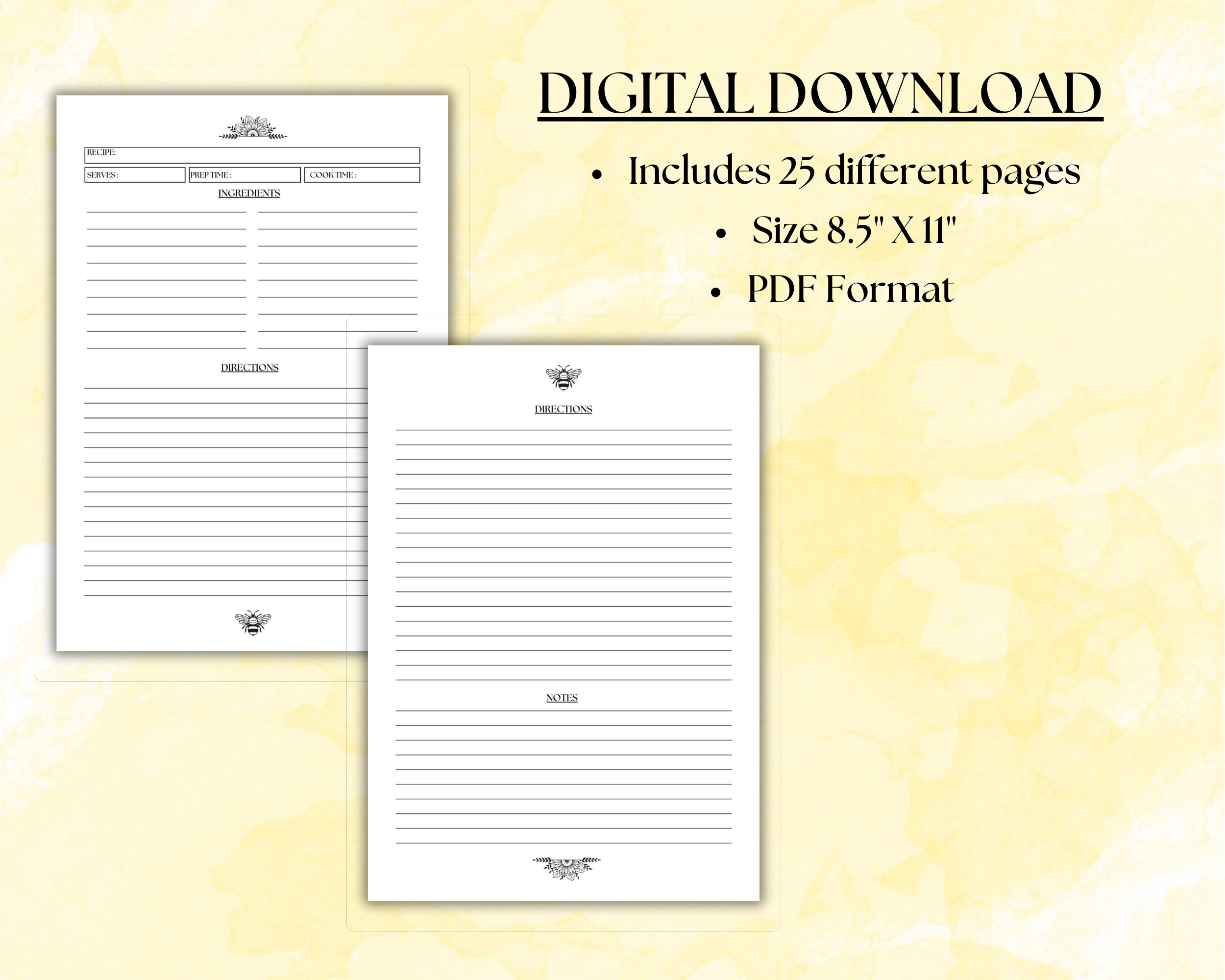 Yellow Gingham Printable Recipe Book || Cottagecore Printable Cookbook ...