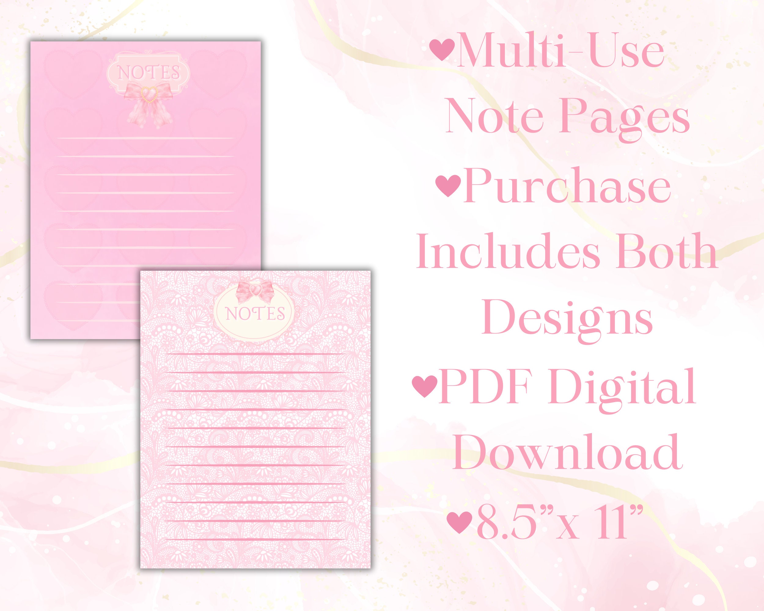 Coquette Printable Note Pages || Set of 2 Printable Note Pages ...