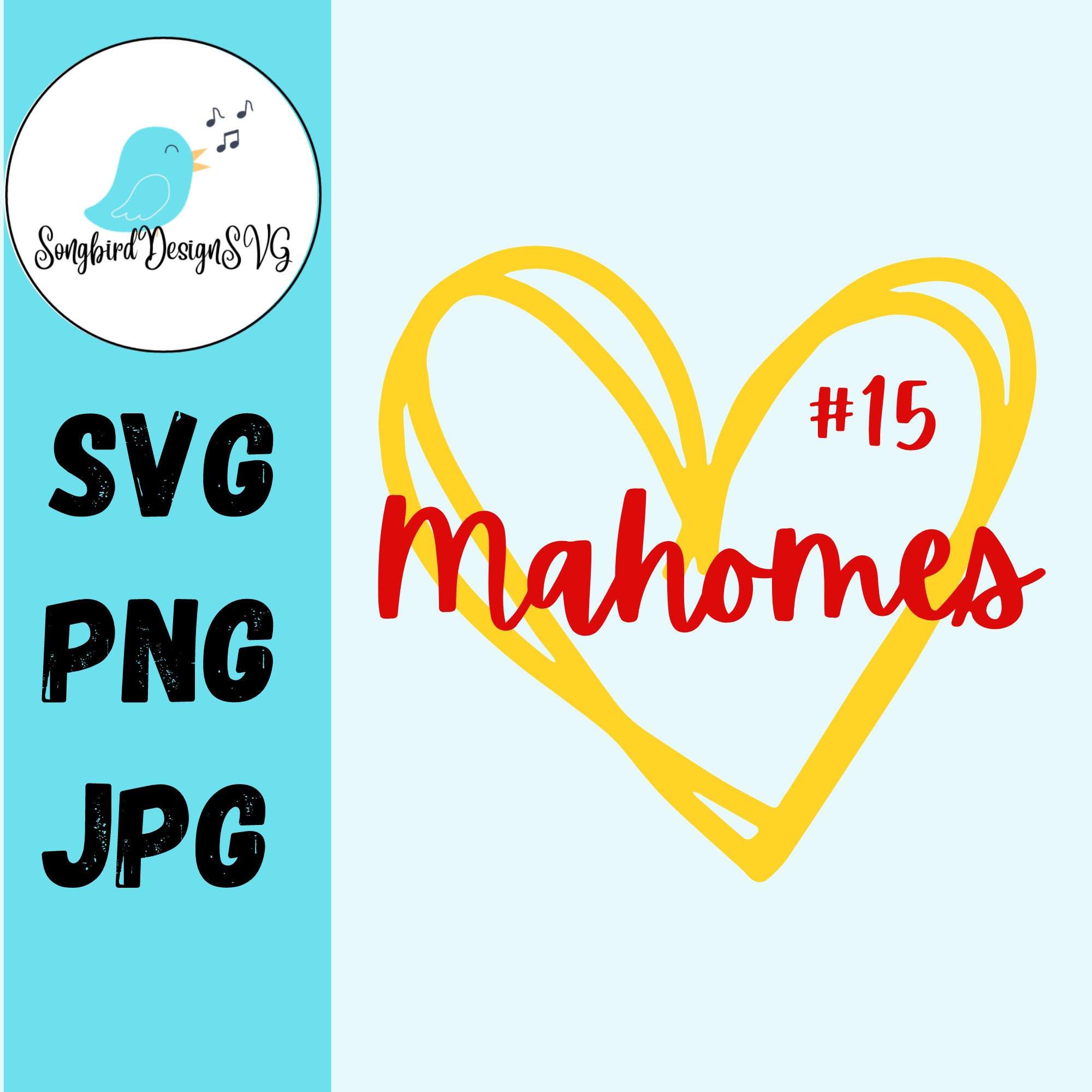 Mahomes #15 in Heart SVG, PNG, JPG | Kansas City Chiefs Player ...