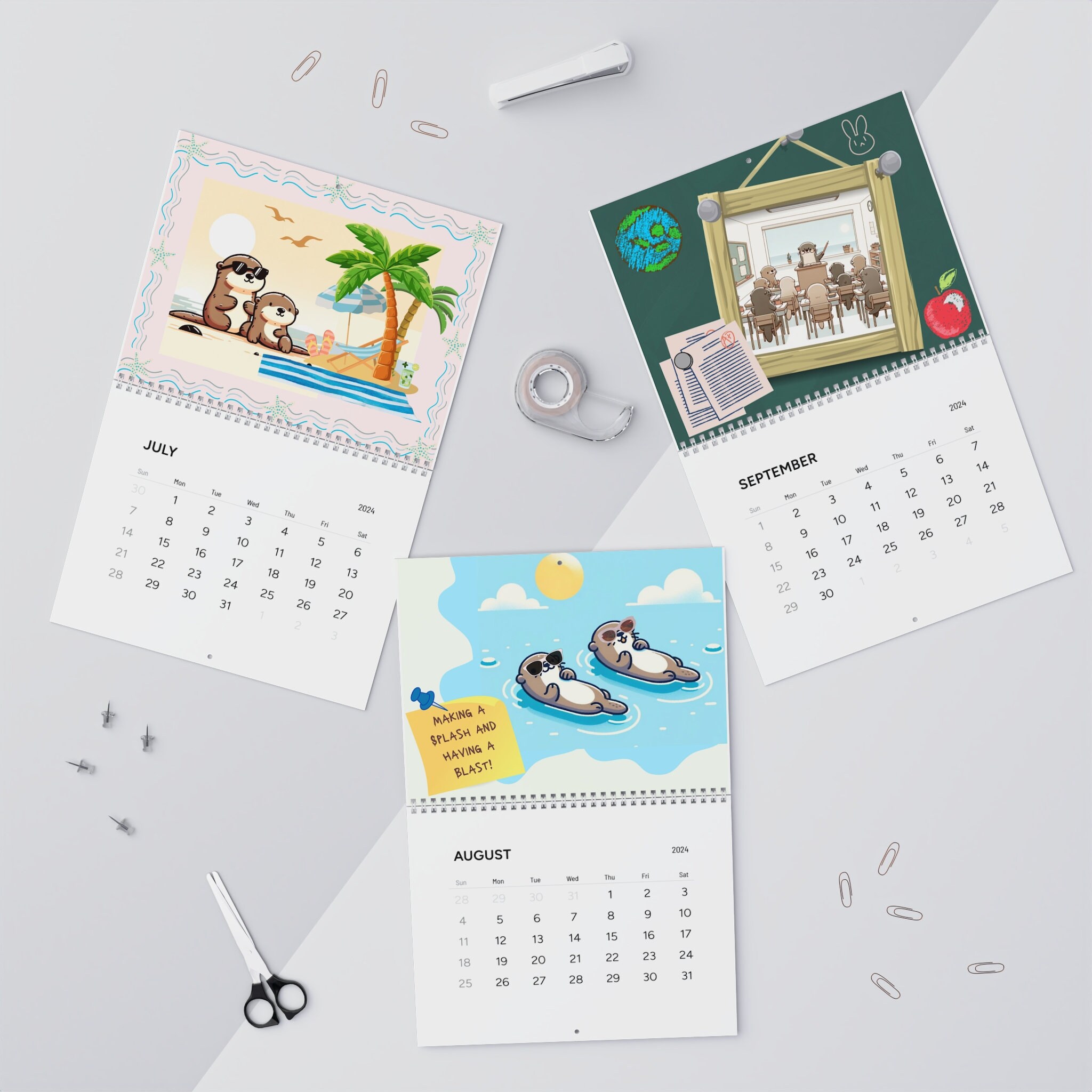 2024 Wall Calendar Cute Cartoon Otter Design - Etsy