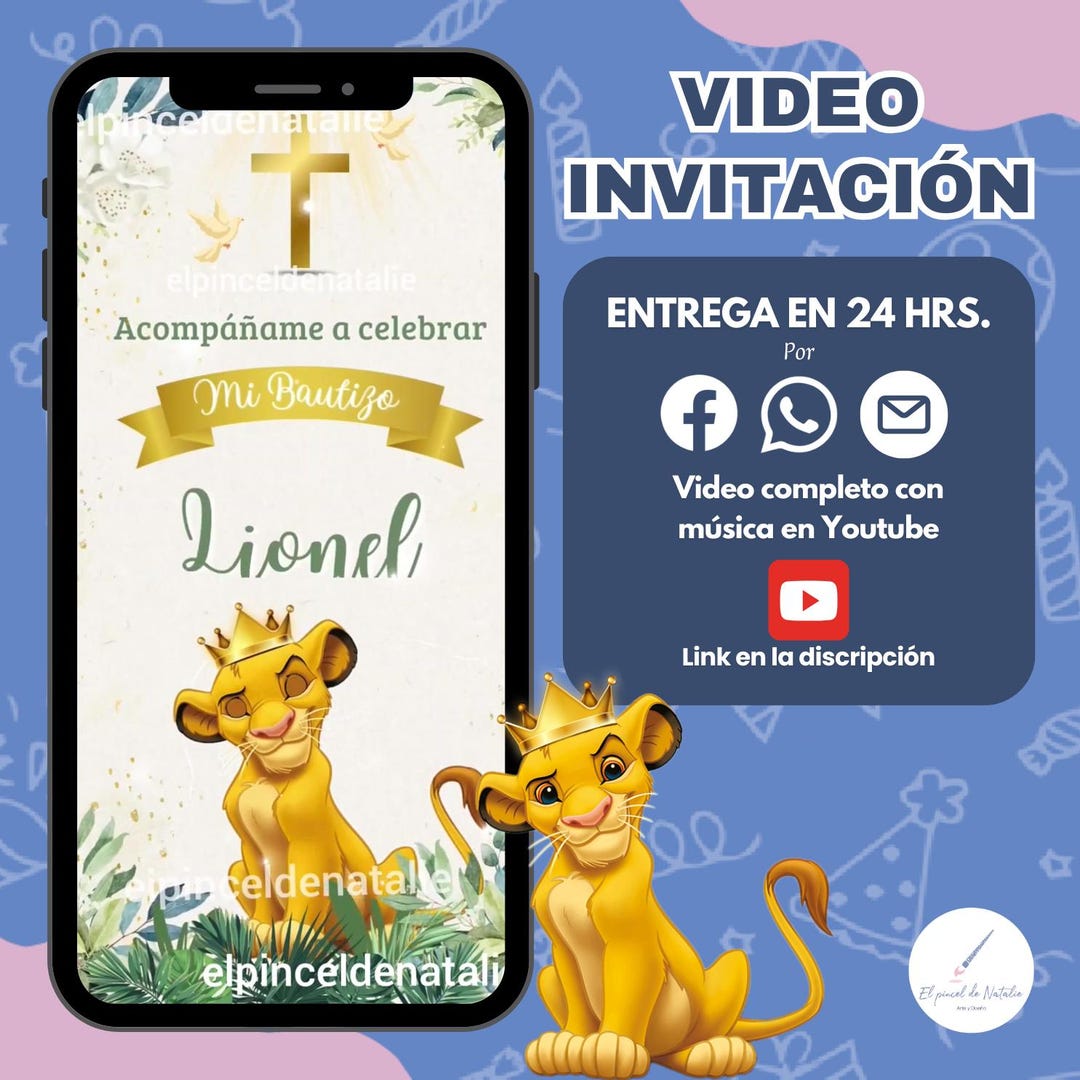 The Lion King Baptism Video Invitation, Personalized Simba Lion Digital ...