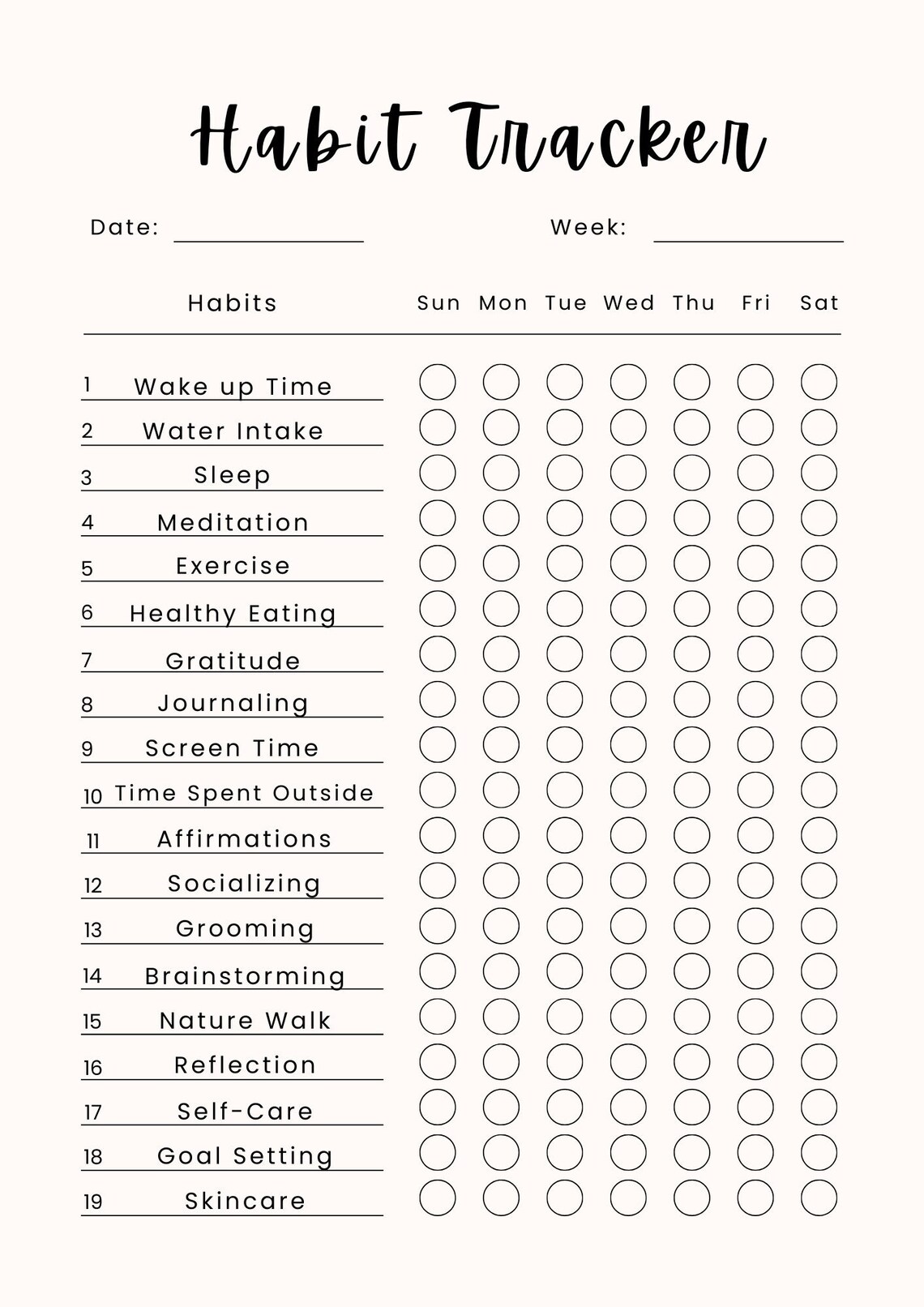 Elegant Light Pink Daily Habit Tracker - Instant PDF Download - Etsy