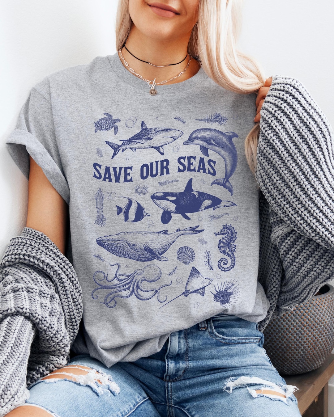 Ocean Nature T Shirt, Vintage 90s Tattoo Sea Animal Tshirt,sealife ...