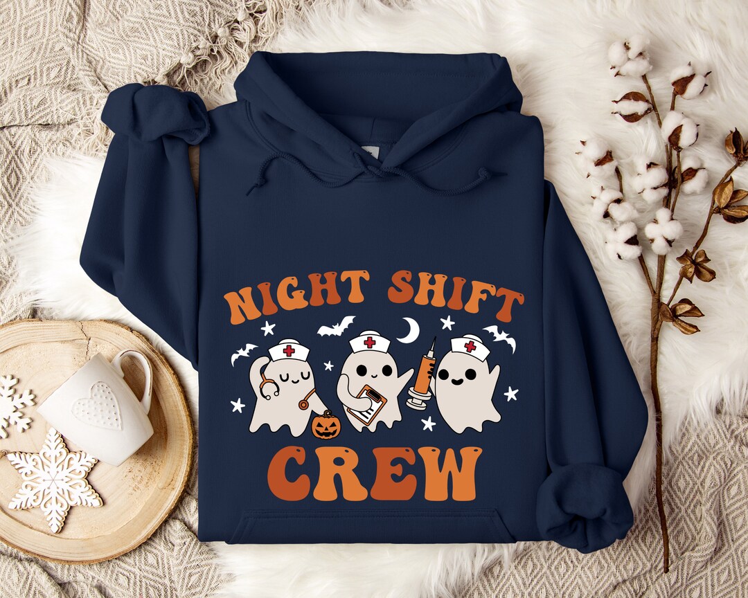 Night Shift Crew, Halloween Nurse Shirt, Retro Spooky Nurse Hoodie ...