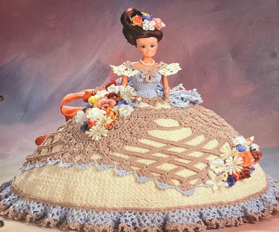 Vintage CROCHET Doll Pattern Southern Belle Amanda Flower Barbie Dress ...