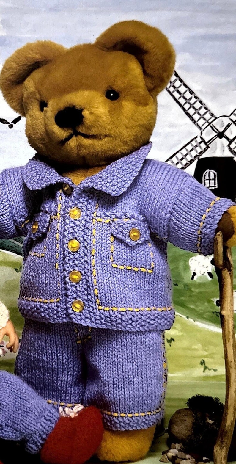 Vintage Knit Pattern Teddy Bear Denim Jacket Jeans Doll Baby PDF ...