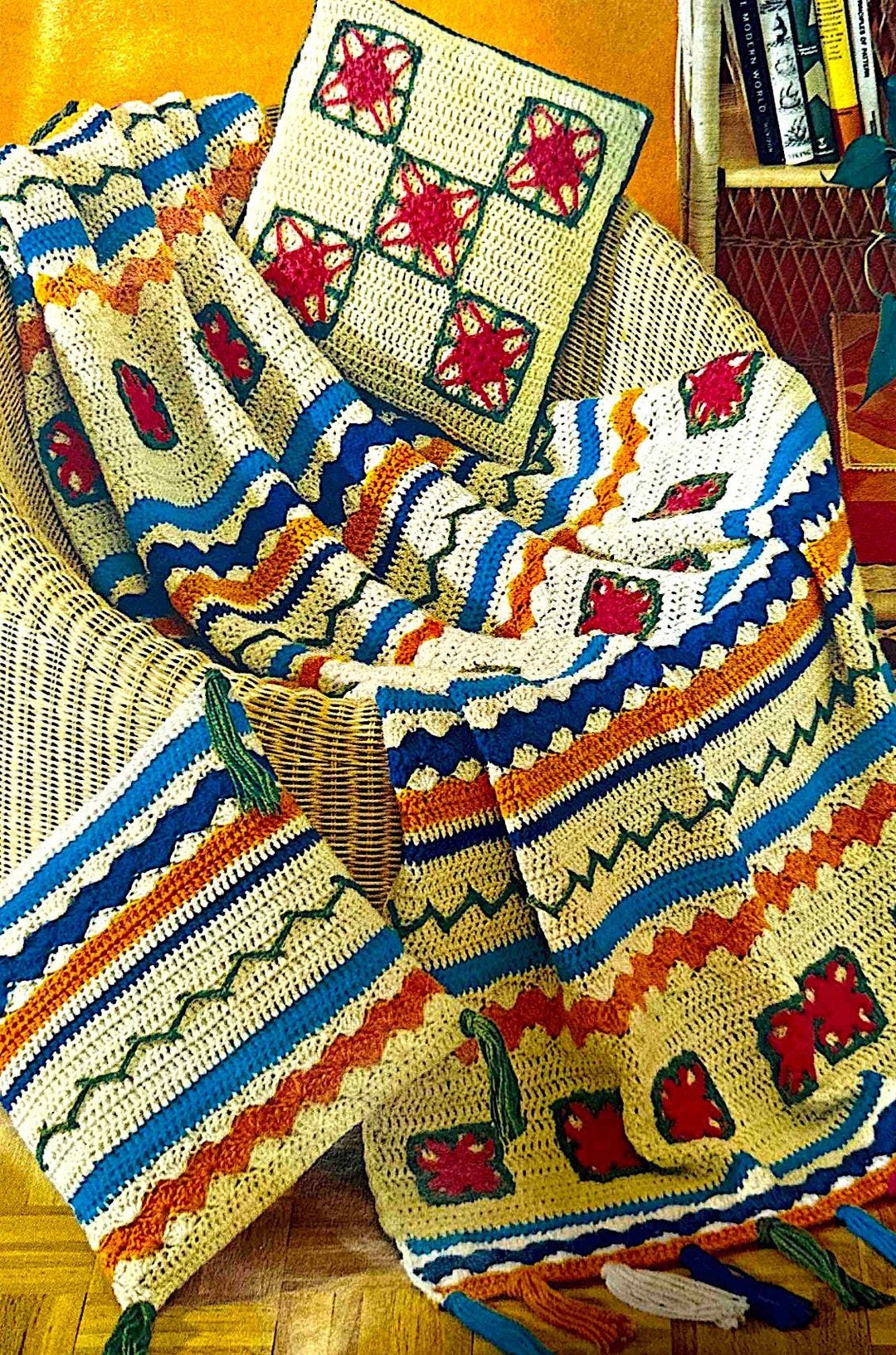 Retro Crochet Pattern Folkways Crochet Afghan Pillow Set PDF Instant ...