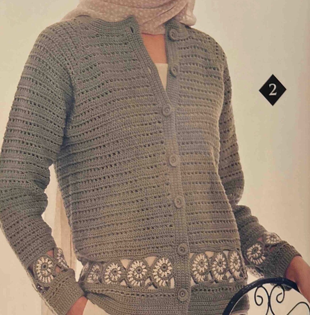 Retro Crochet Pattern Women's Shell Cardigan Buttoned Sweater PDF ...