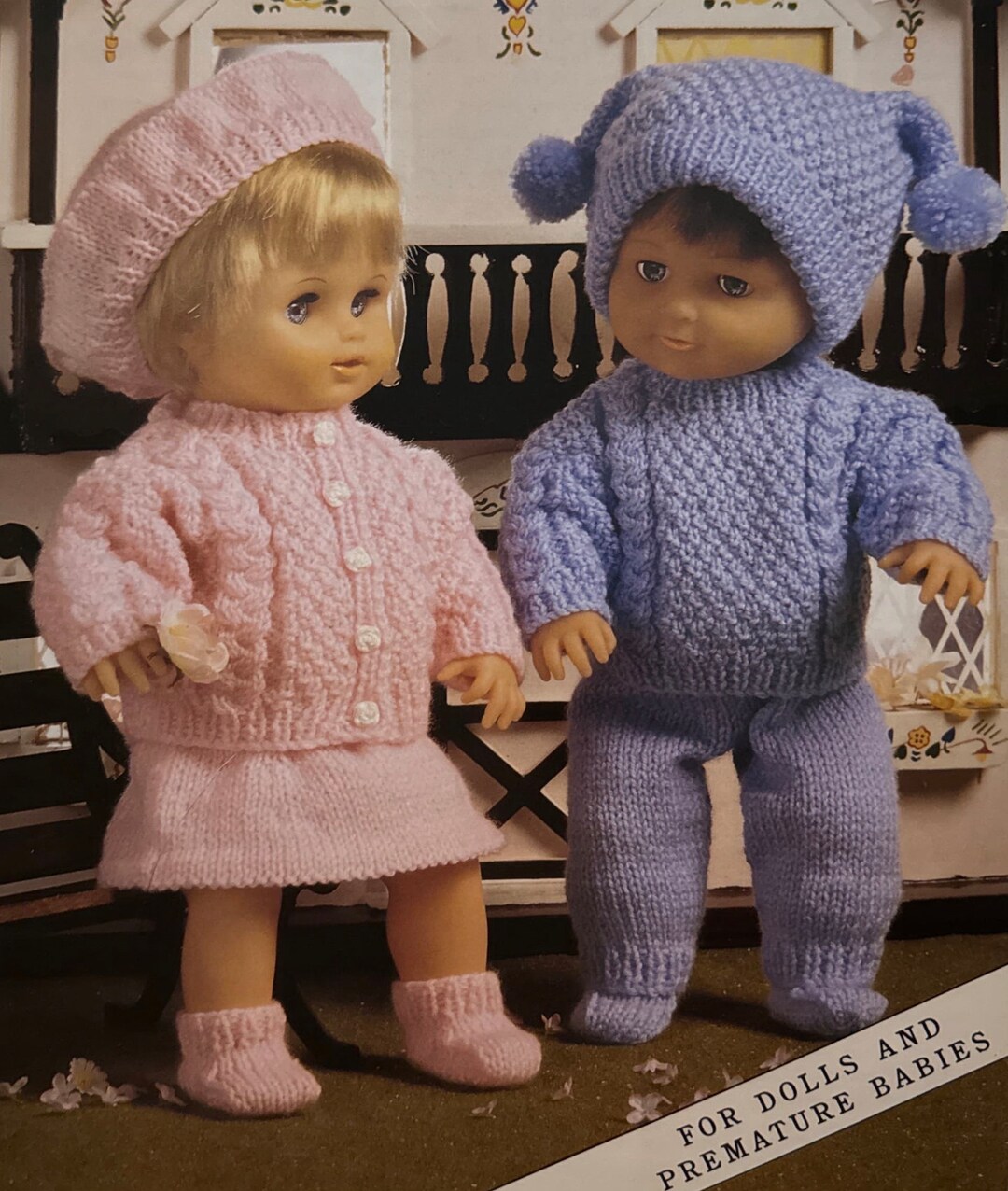 Two Vintage Doll Knit Patterns 12 22 Inch Doll PDF Download Premature Baby Trouser Beret Sweater ...