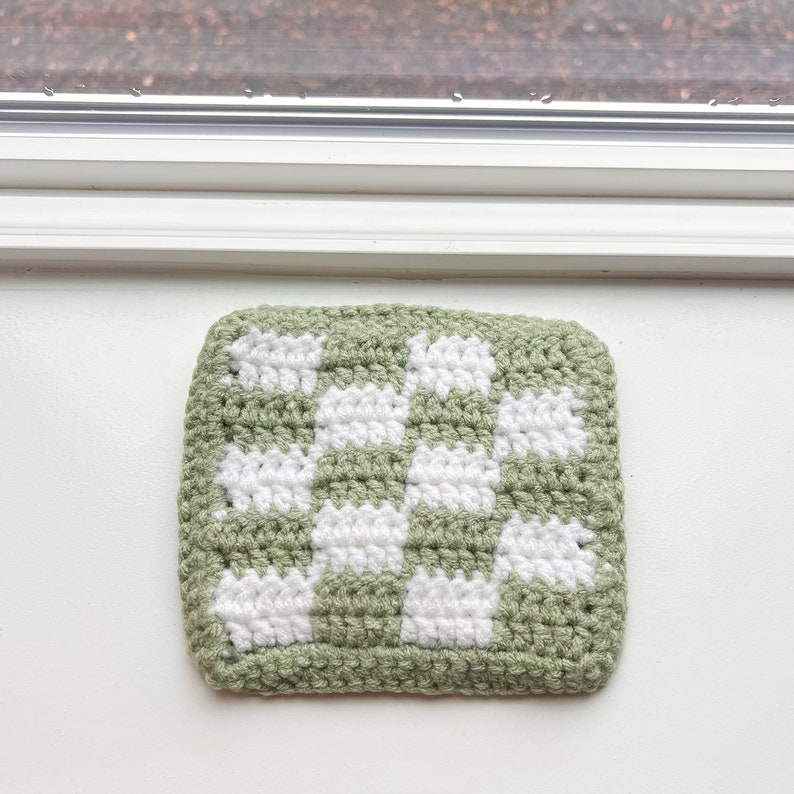 Sage Green Checkered Coaster, Large Double Sided Coaster, Cute Coasters ...