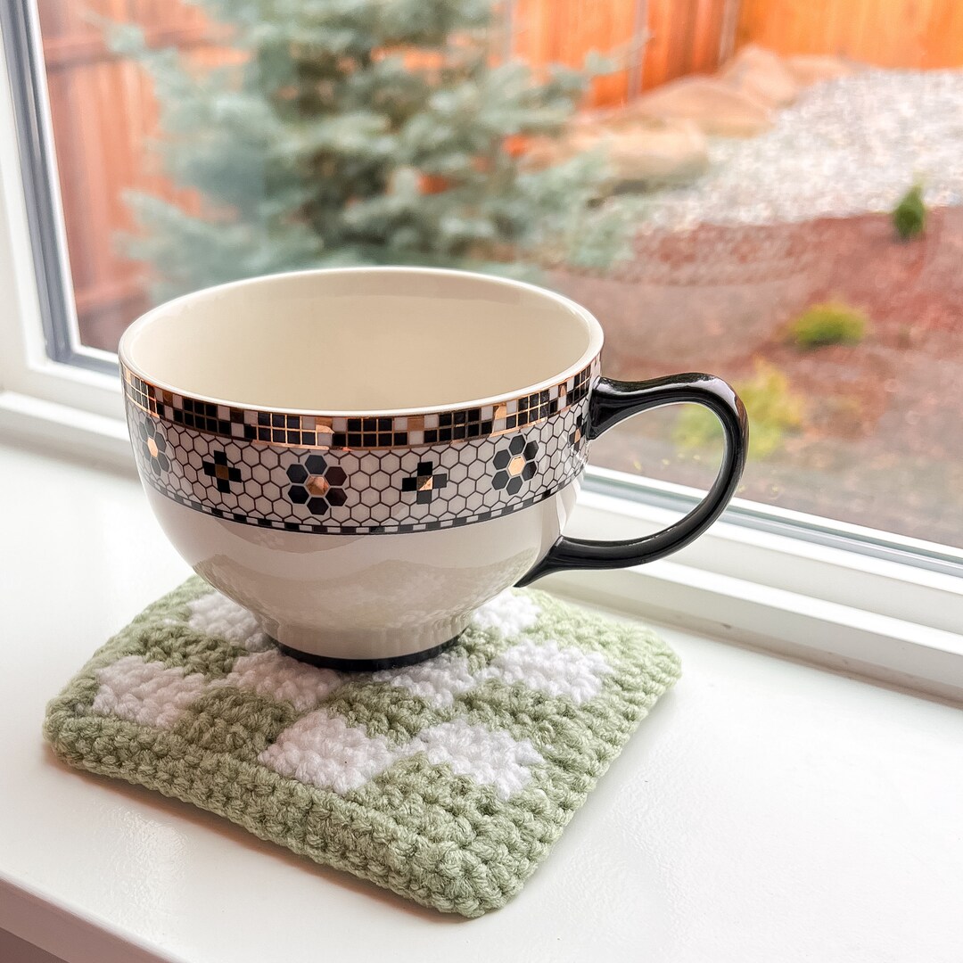 Sage Green Checkered Coaster, Large Double Sided Coaster, Cute Coasters ...