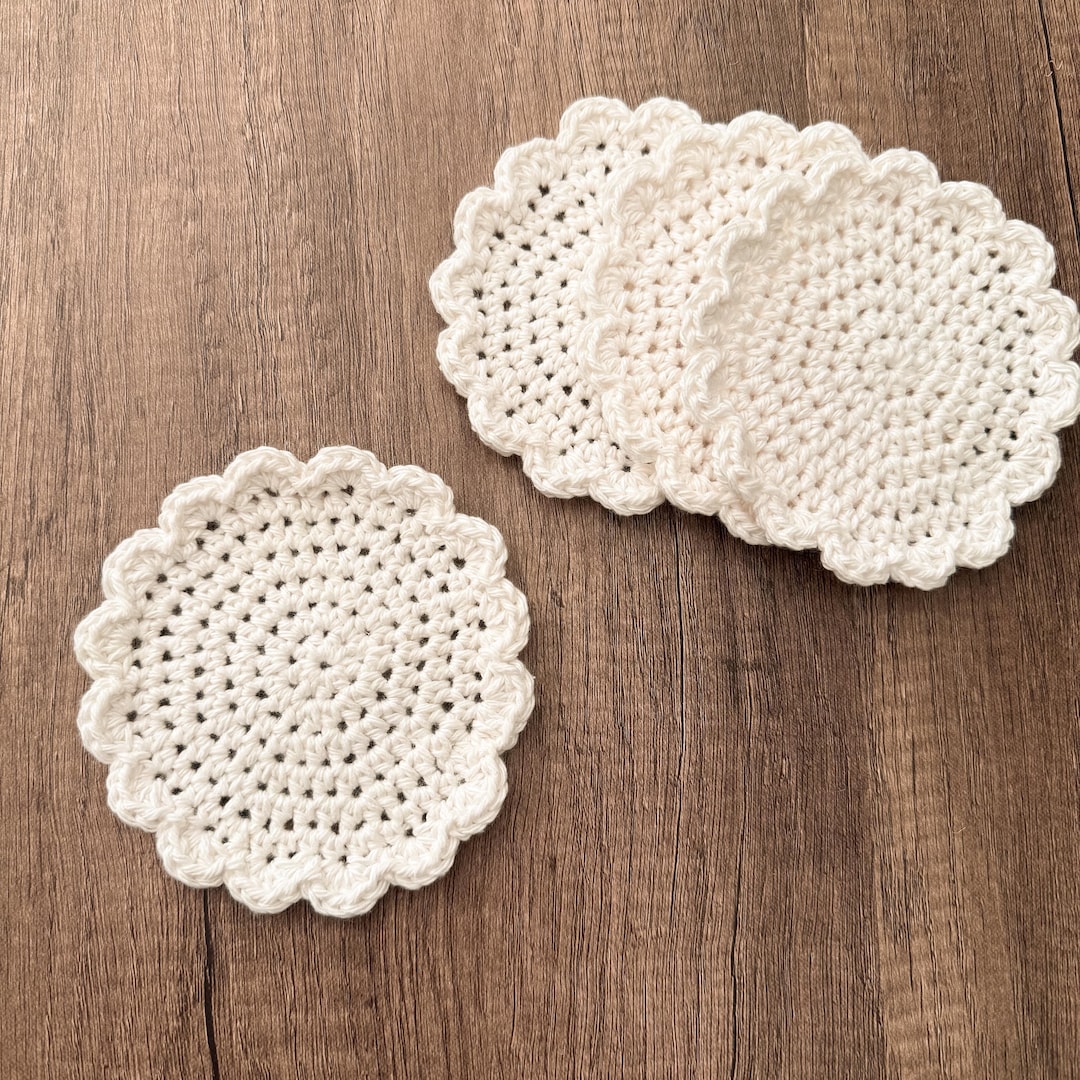 SET OF 4 Vintage Style Scalloped Crochet Coasters, White - Etsy