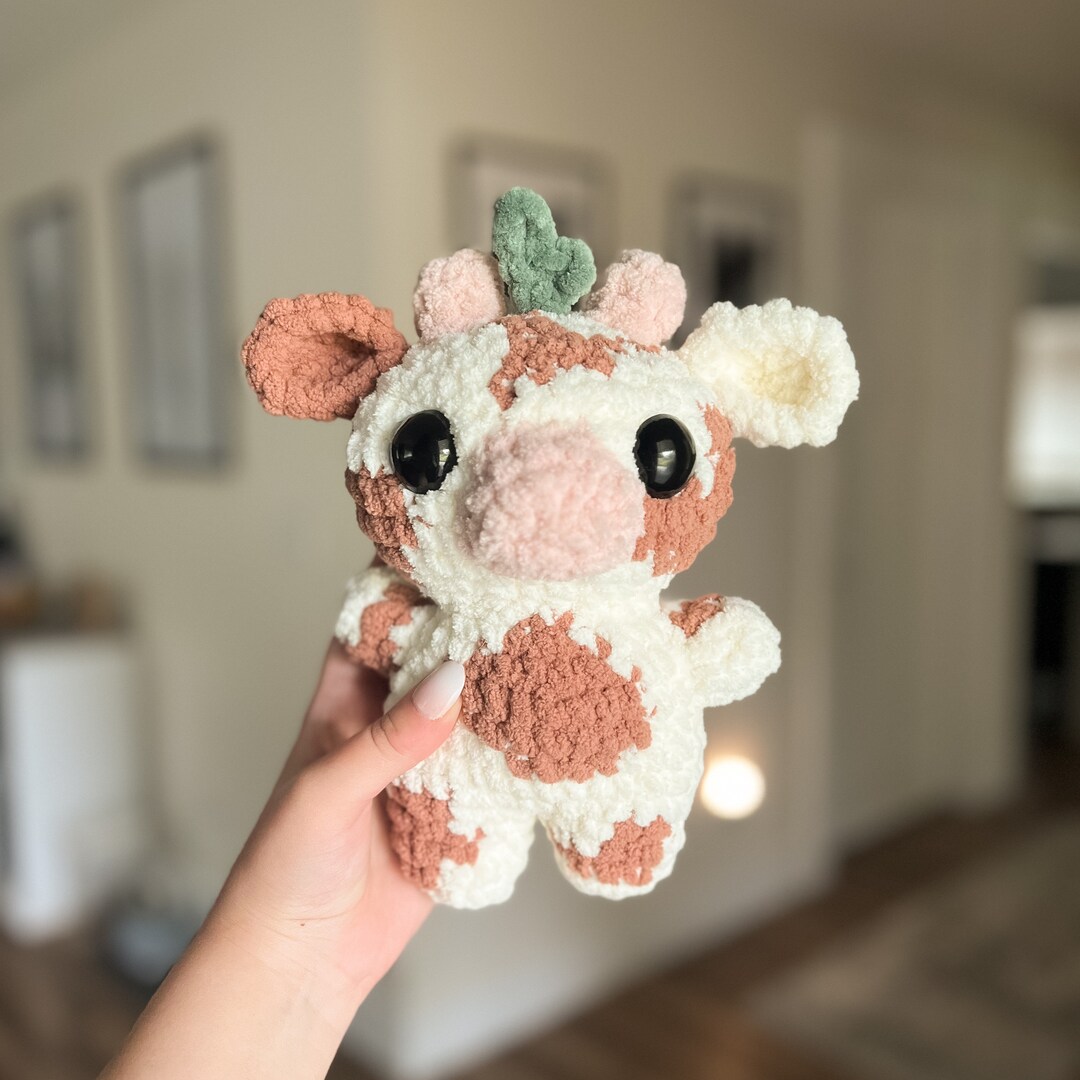Crochet Sprout Cow, Crochet Cow, Cow Plushie, Handmade Cow Toy, Farm ...