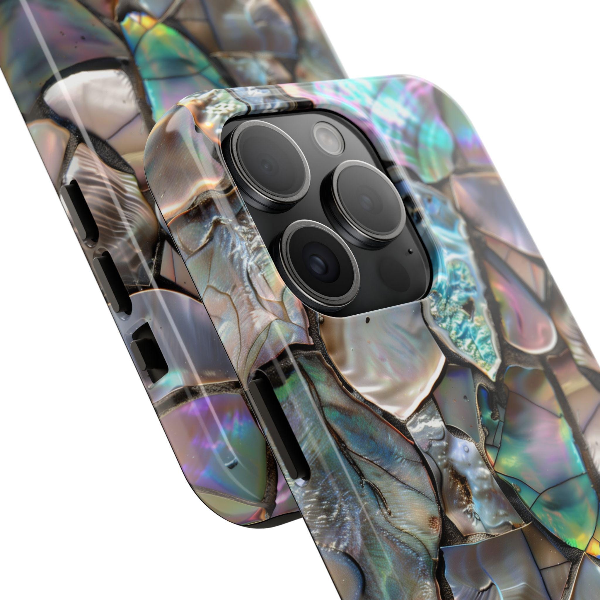 Iridescent Abalone Shell Mosaic Stained Glass Summer Case for iPhone 15 14 13 12 11 XS 7 Samsung ...