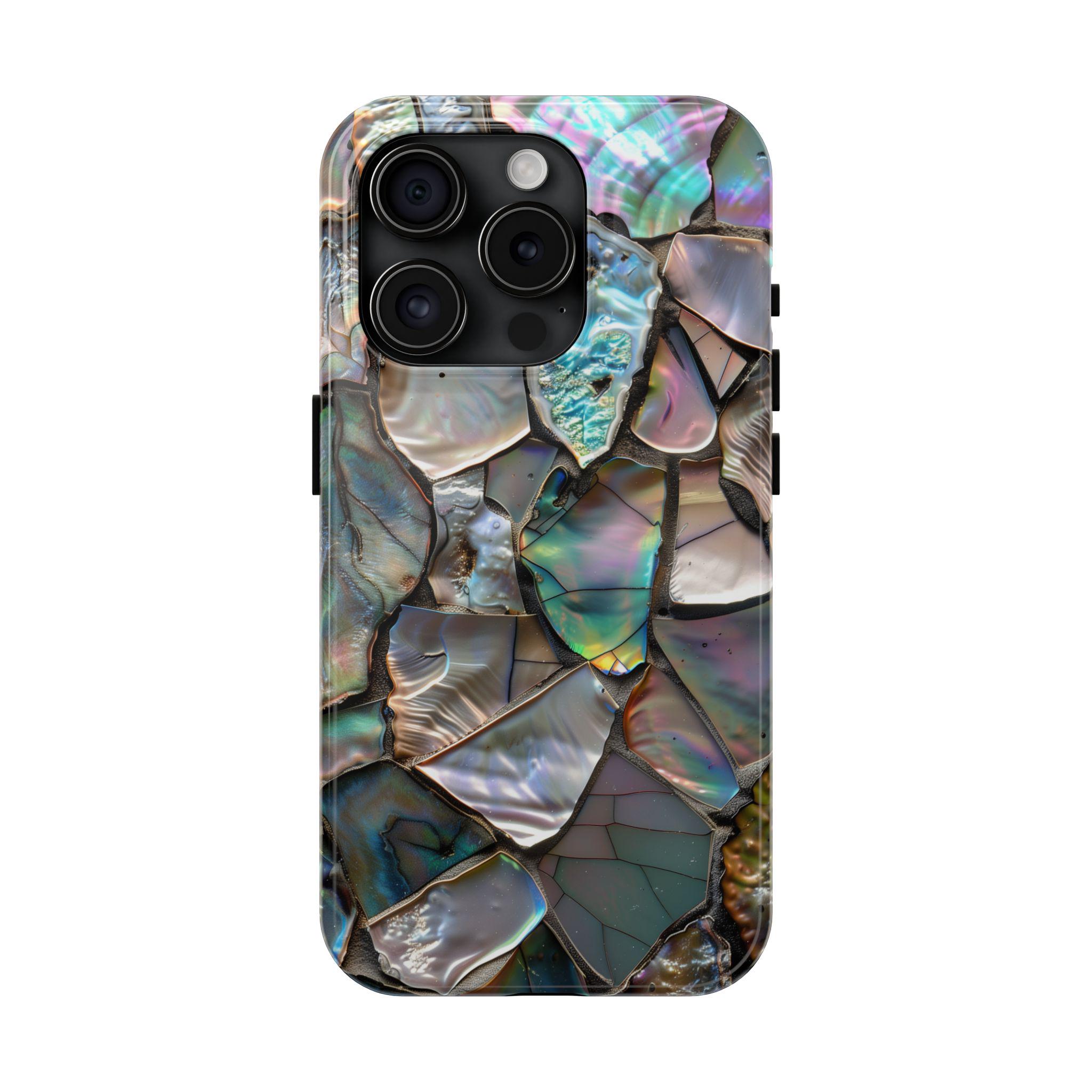 Iridescent Abalone Shell Mosaic Stained Glass Summer Case for iPhone 15 14 13 12 11 XS 7 Samsung ...