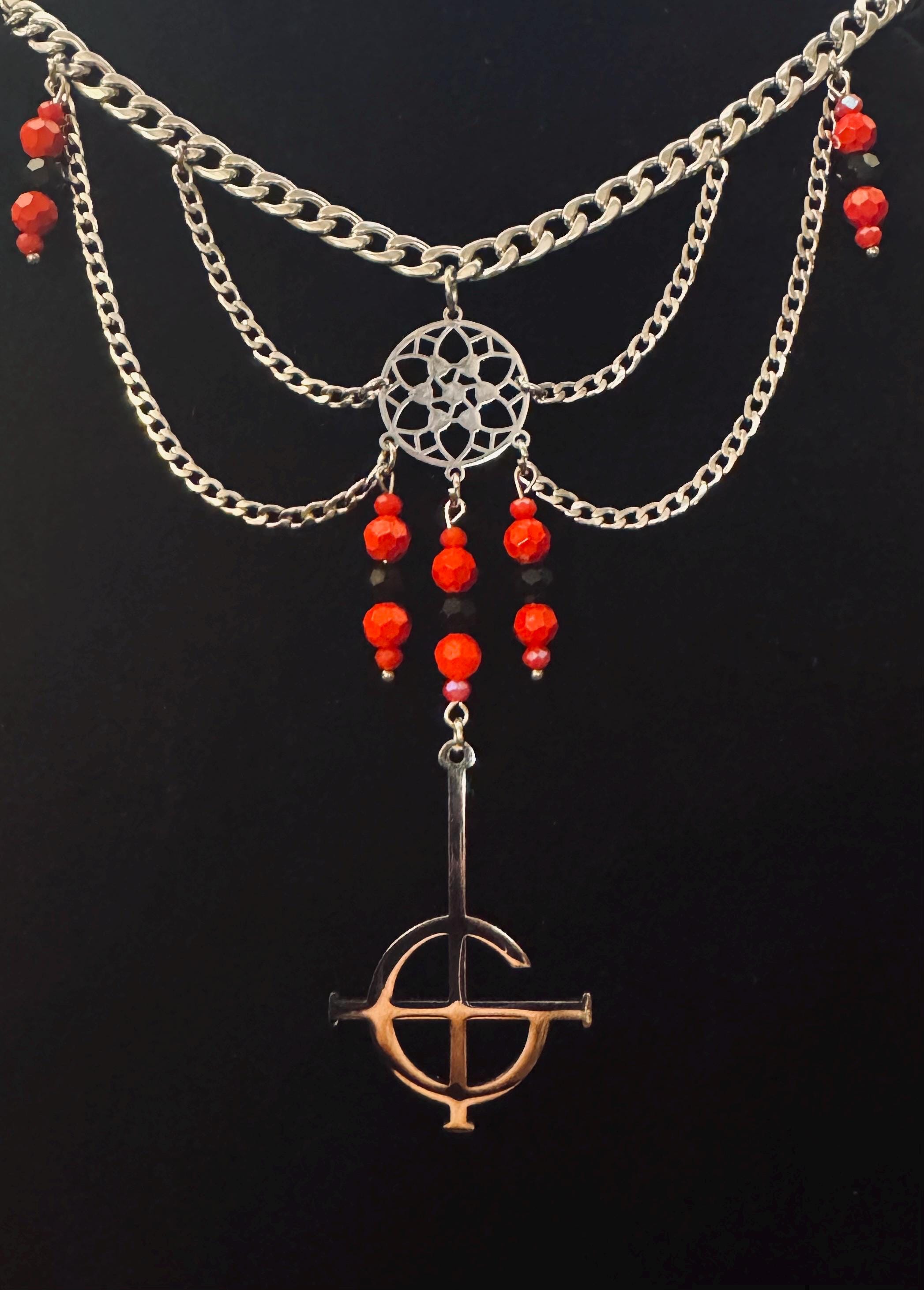 Ghost ~ Red & Black Grucifix Necklace - Etsy