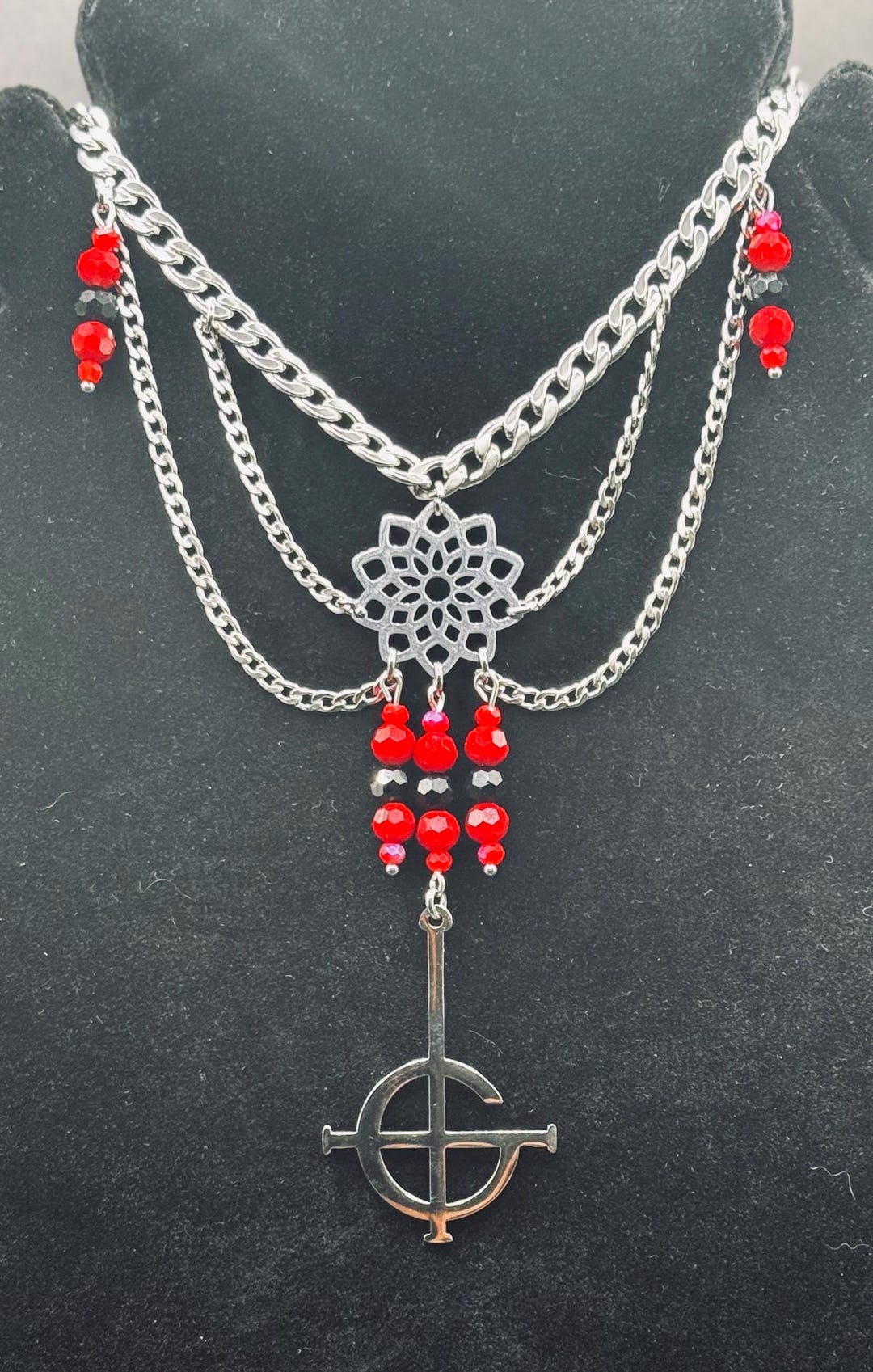Ghost ~ Red & Black Grucifix Necklace - Etsy