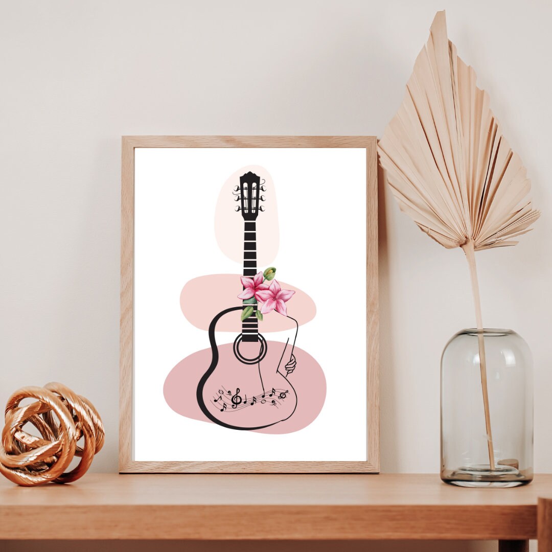 Printable Guitar Artwork, Female Figure With Guitar, Music Decoration ...