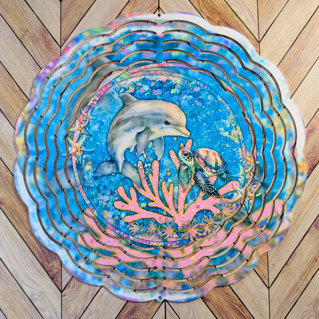 Dolphin and Turtle Blue Kinetic Wind Spinner With Suncatcher for ...