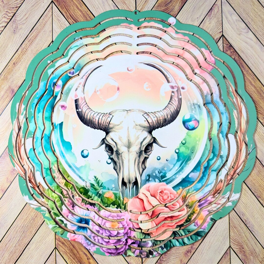 Floral Skull Kinetic Wind Spinner UV Resistance Outdoor Garden Yard ...