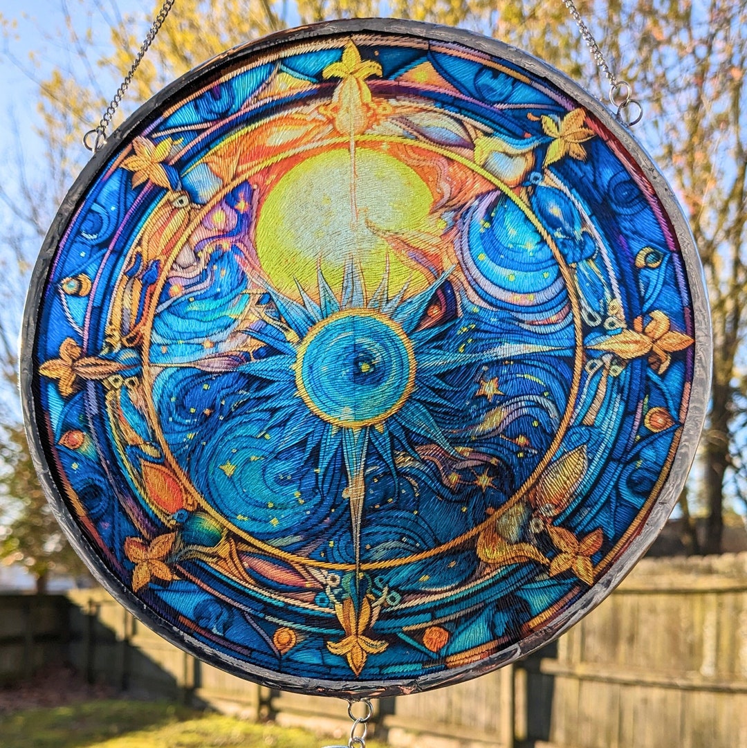 Celestial Blue Round Glass Sun Catcher for Home Hanging Decorations - Etsy