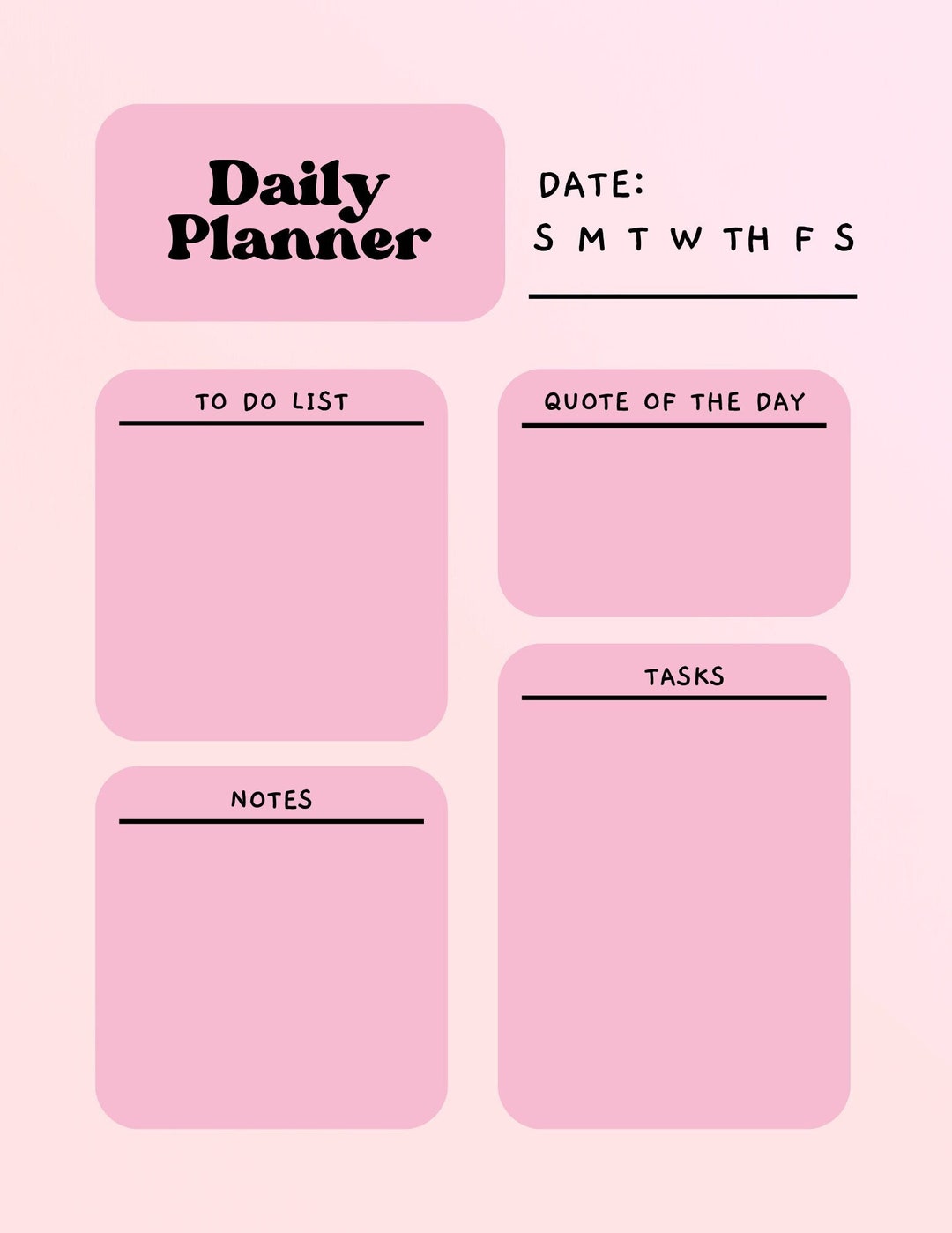 Pink Aesthetic Daily Planner, Instant Download, Daily Planner ...