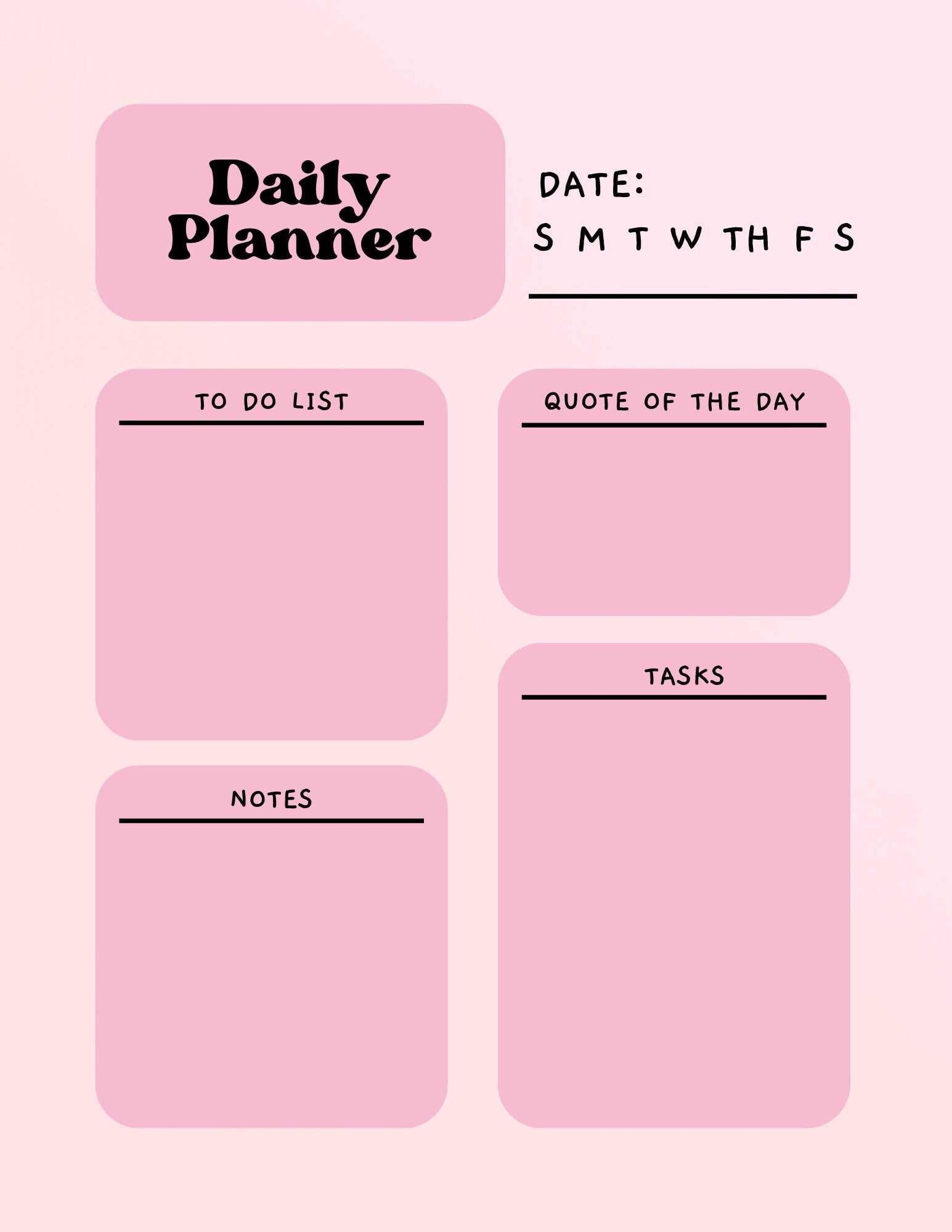 Pink Aesthetic Daily Planner, Instant Download, Daily Planner ...