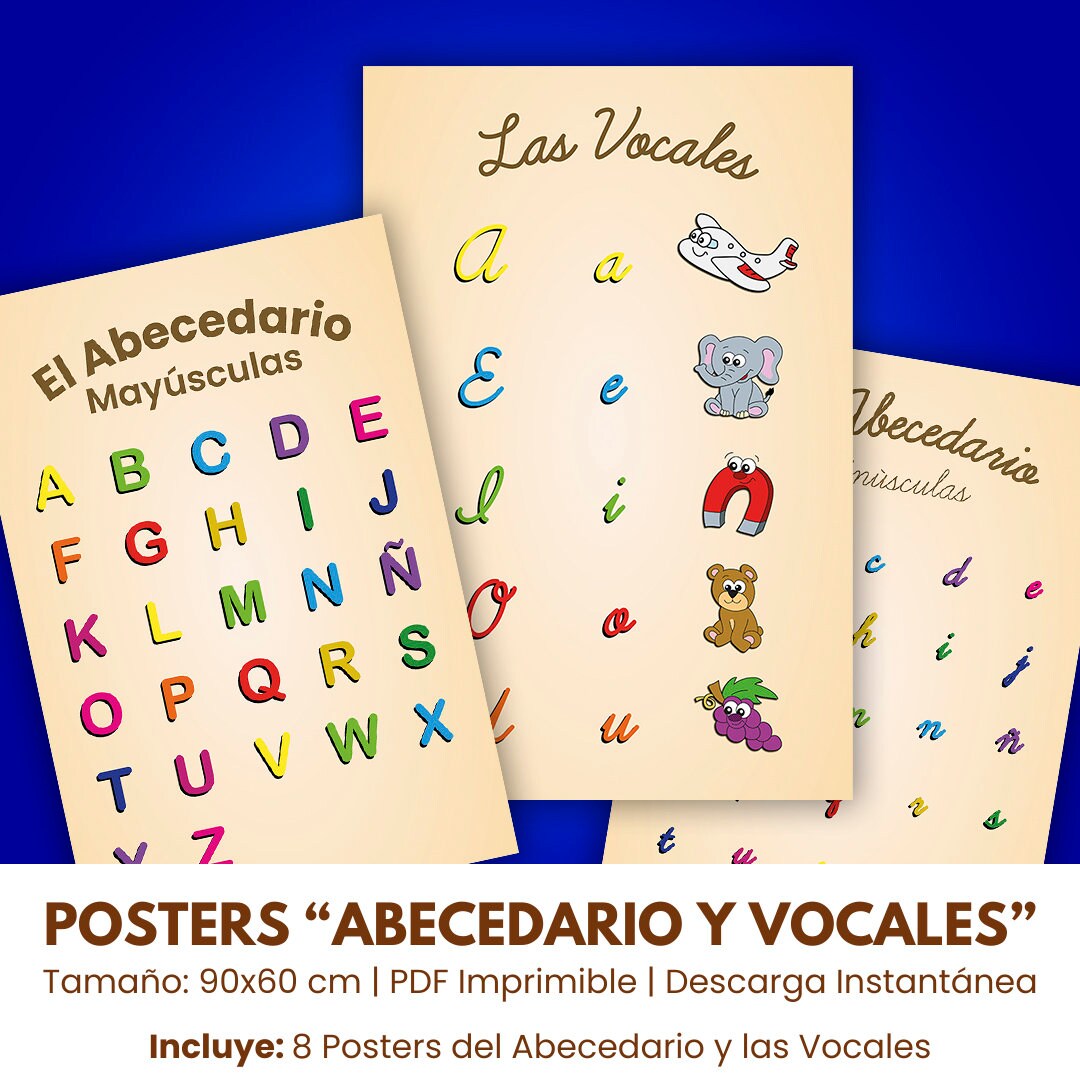 Alphabet Posters, Learn the Alphabet and Vowels in Spanish, Preschool ...