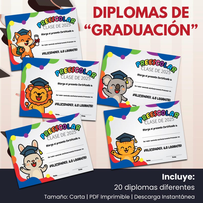 Preschool Graduation Diplomas | 20 Printable Designs in Spanish | End ...