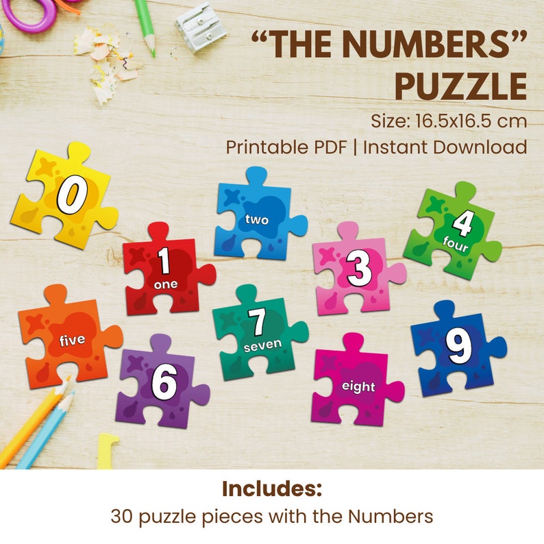Puzzle Pieces, Numbers in English, Learning to Count, Preschool ...