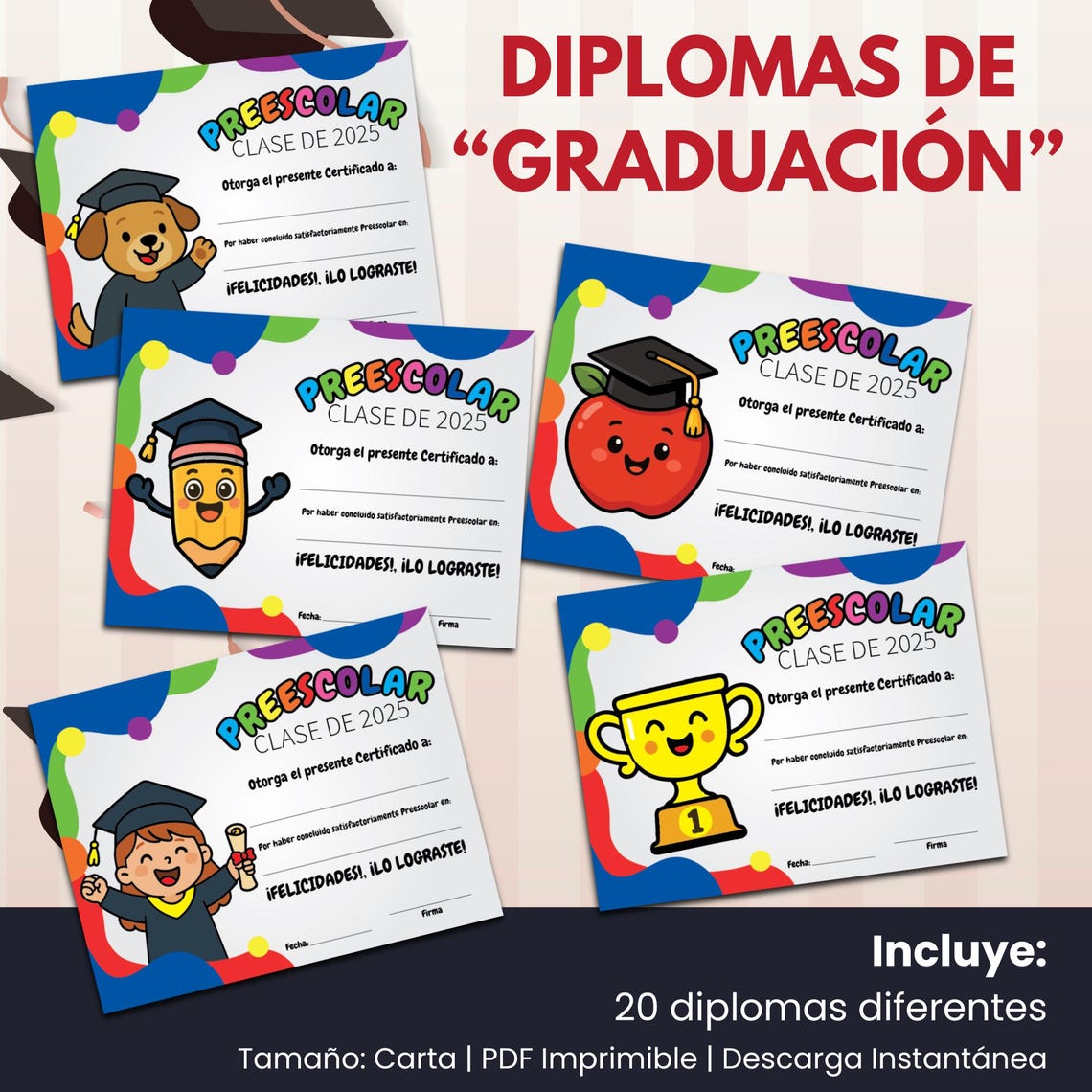 Preschool Graduation Diplomas | 20 Printable Designs in Spanish | End ...