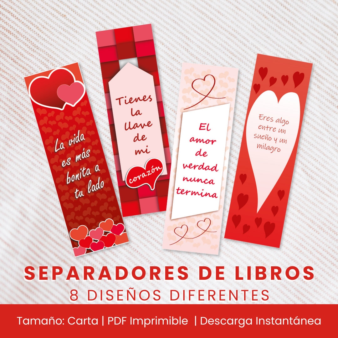 Valentine's Day Bookmark | 8 Different Designs | Printable PDF With ...