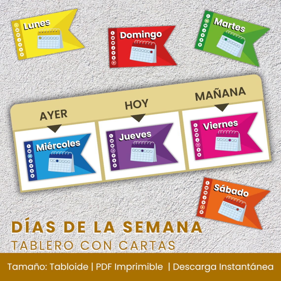 Children's Teaching Cards, Days of the Week in Spanish, Vocabulary for ...