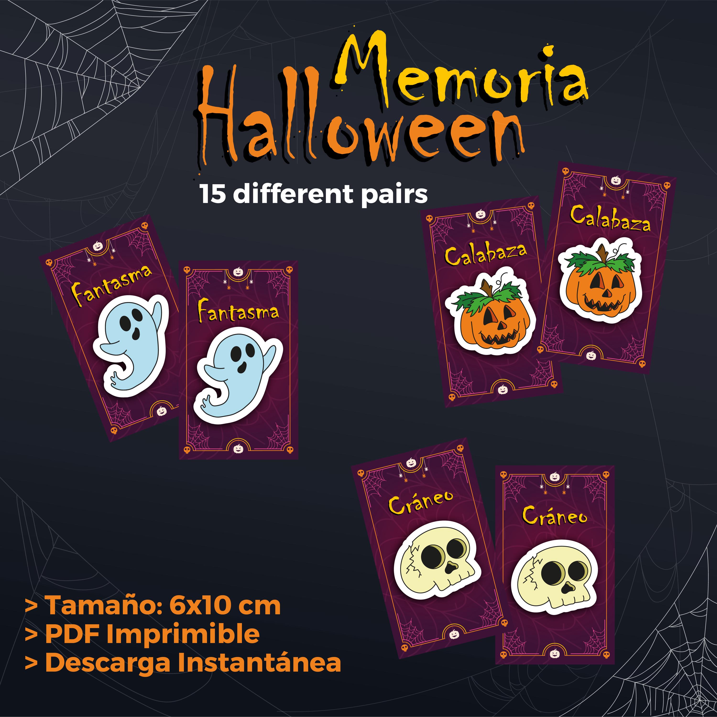 Halloween Memory Game in Spanish, Kids Game, Printable Halloween, 15 ...