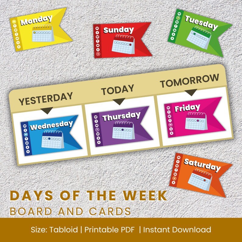 Children's Teaching Cards, Days of the Week in English, Preschool ...