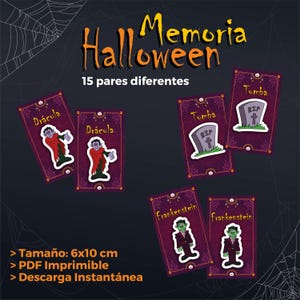 Halloween Memory Game in Spanish, Kids Game, Printable Halloween, 15 ...