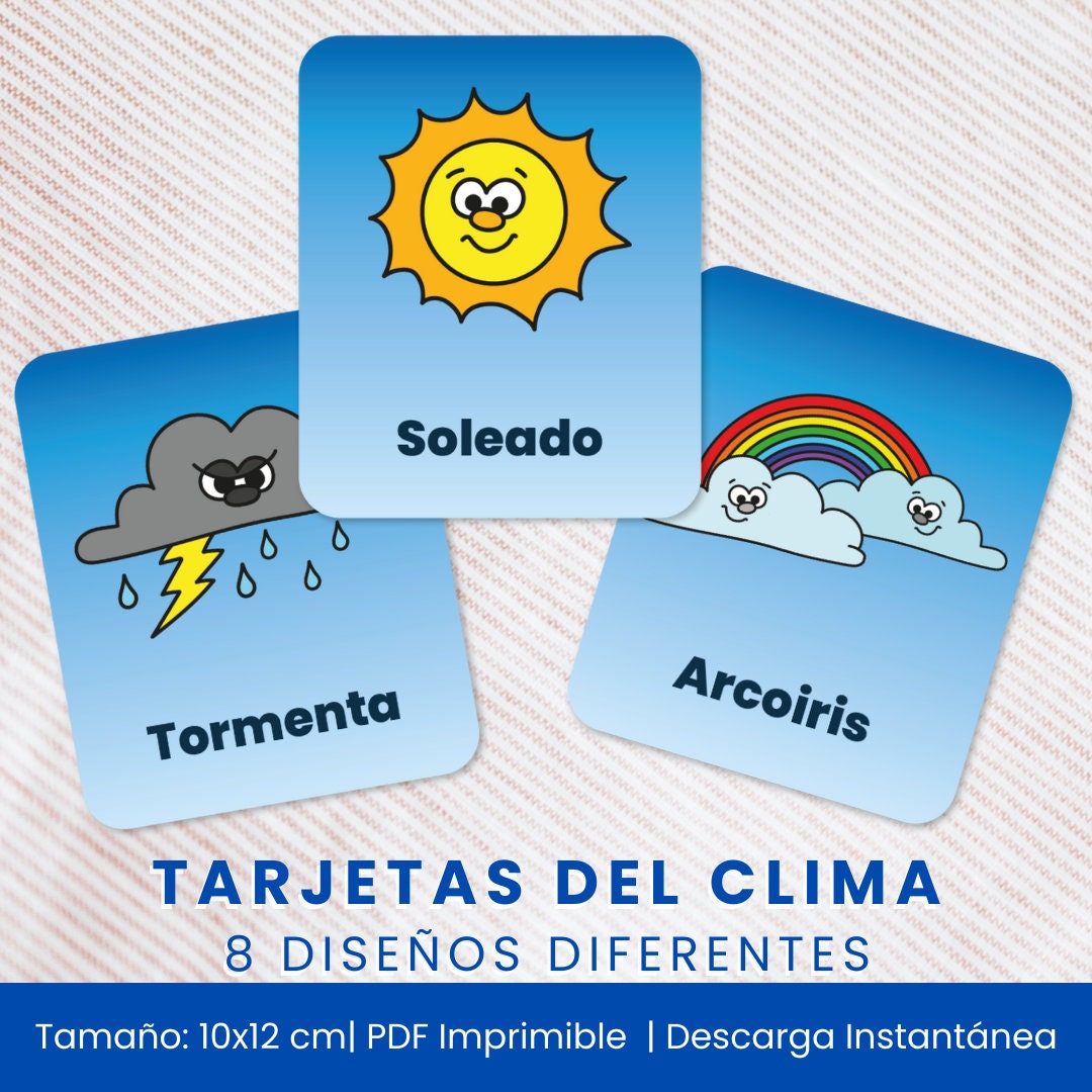 Children's Teaching Cards, Learn Spanish Vocabulary, Weather Cards ...
