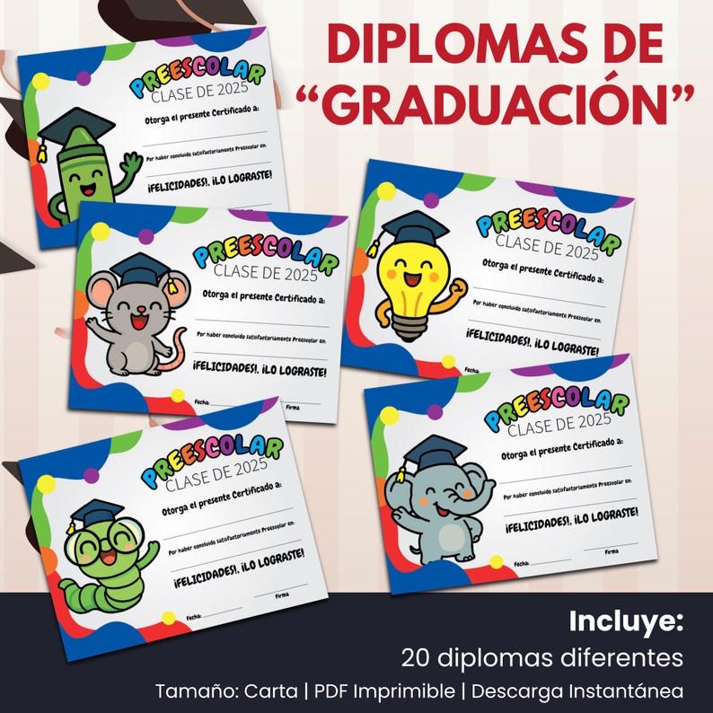 Preschool Graduation Diplomas | 20 Printable Designs in Spanish | End ...