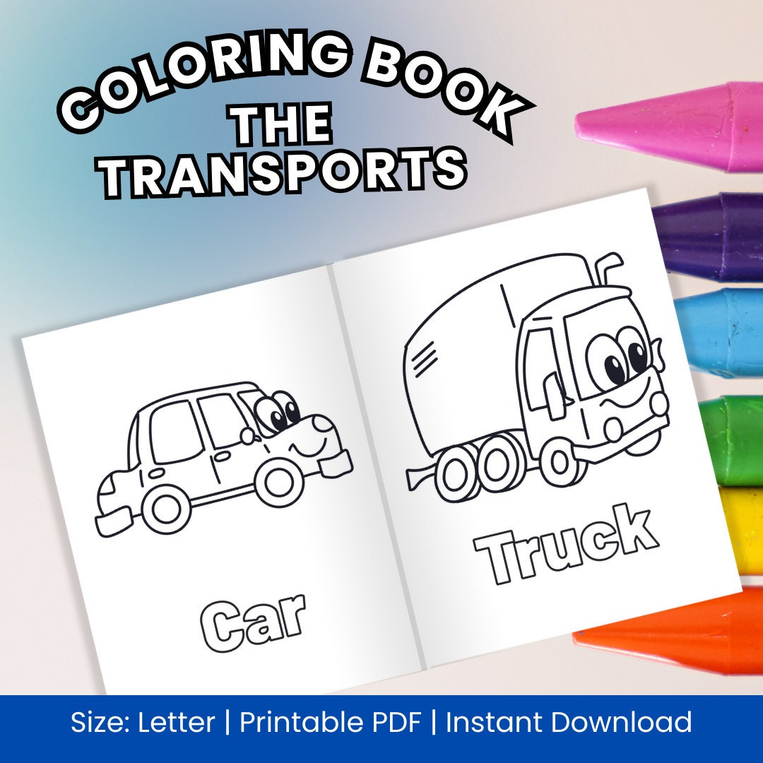 Coloring Book, Transportation in English, Educational Coloring Book ...