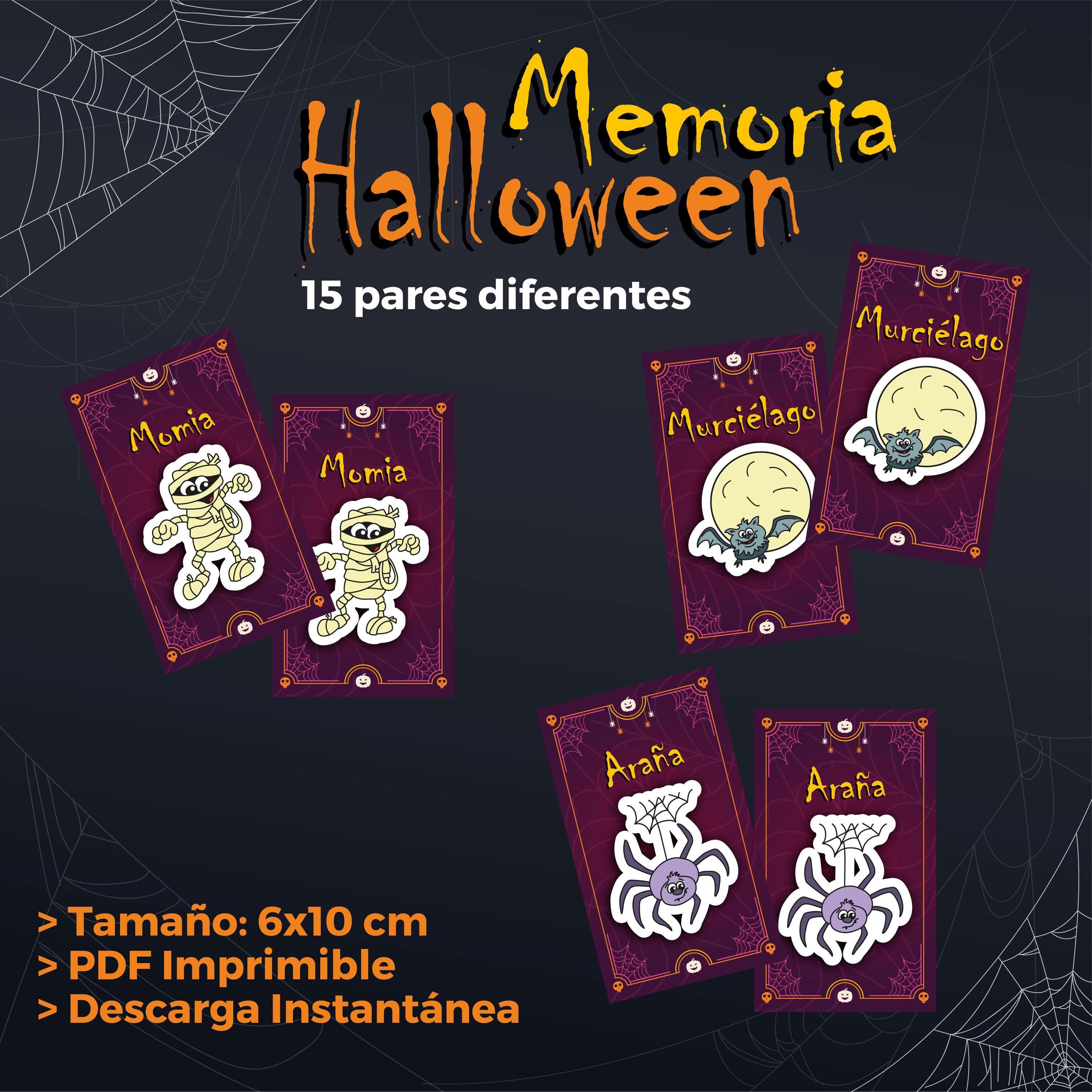 Halloween Memory Game in Spanish, Kids Game, Printable Halloween, 15 ...