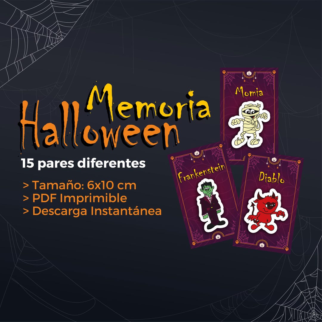 Halloween Memory Game in Spanish, Kids Game, Printable Halloween, 15 ...